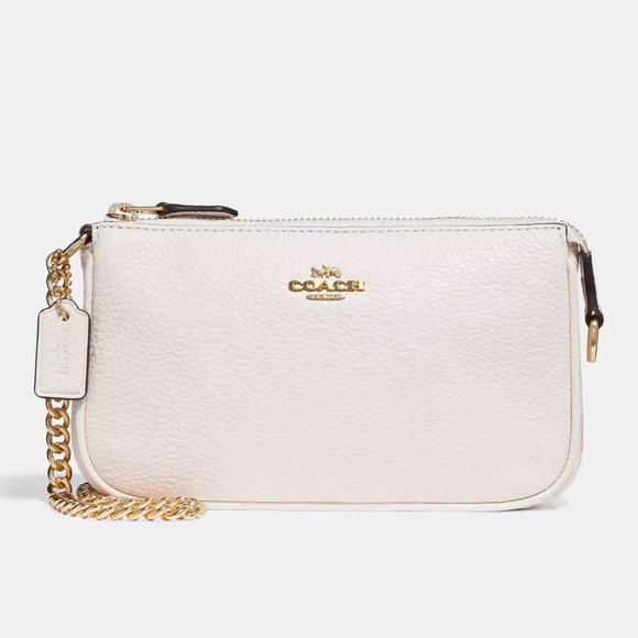 Coach | Bags | Coach Chalk White And Gold Large Leather Wristlet Nwot ...